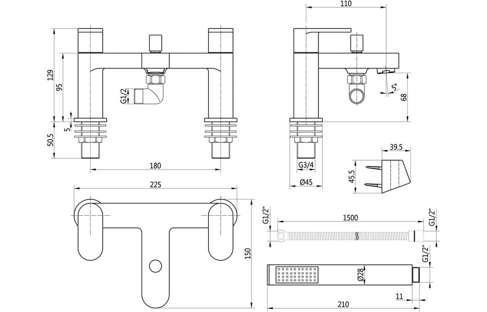 Santi Bath/Shower Mixer & Bracket - Chrome | Hartley & Hall Bathrooms