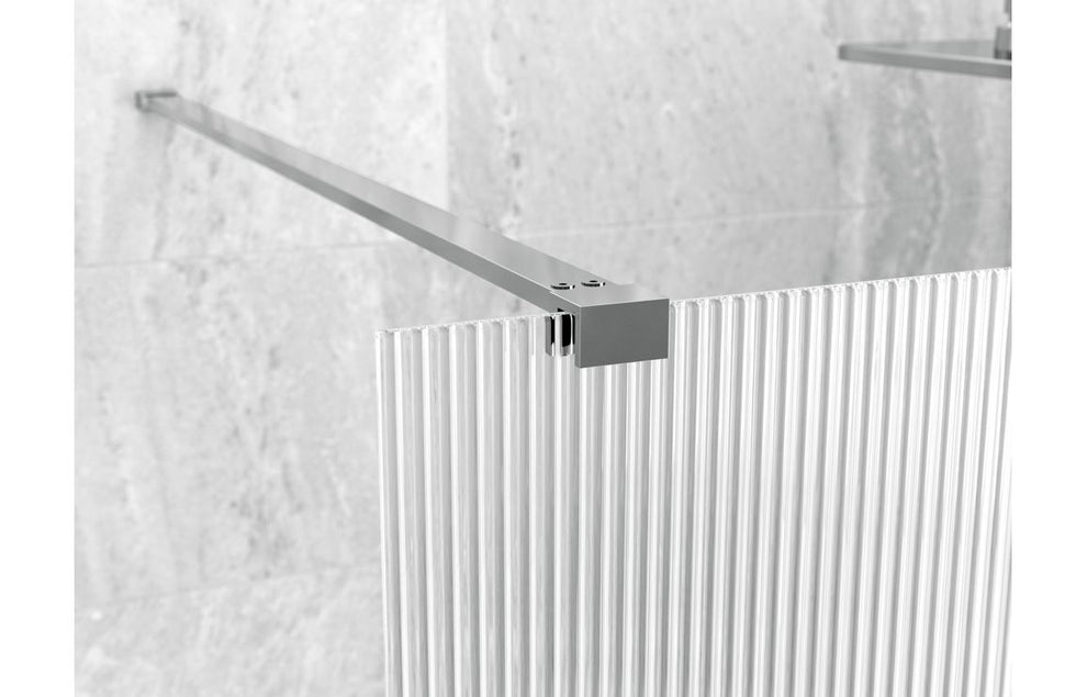 Fluted Shower Screen / Wetroom Panel & Support Bar - Chrome